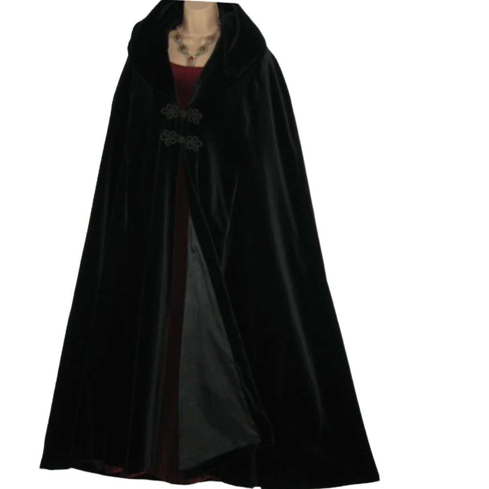 Laura Ashley Vintage Black Velvet Full Length Cape Ed… - Gem